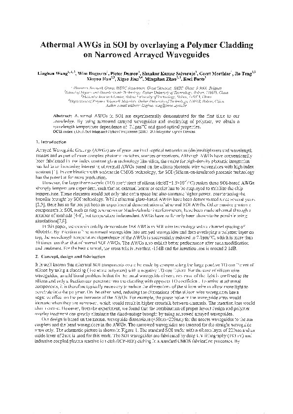 (PDF) Athermal AWGs in SOI by overlaying a Polymer Cladding on Narrowed Arrayed Waveguides