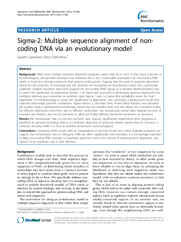 (PDF) Sigma-2: Multiple sequence alignment of non-coding DNA via an evolutionary model