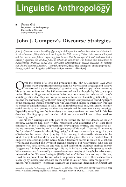 (PDF) John J. Gumperz's Discourse Strategies