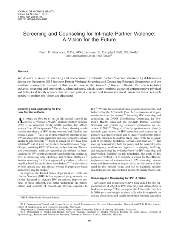 (PDF) Screening and counseling for intimate partner violence: a vision ...