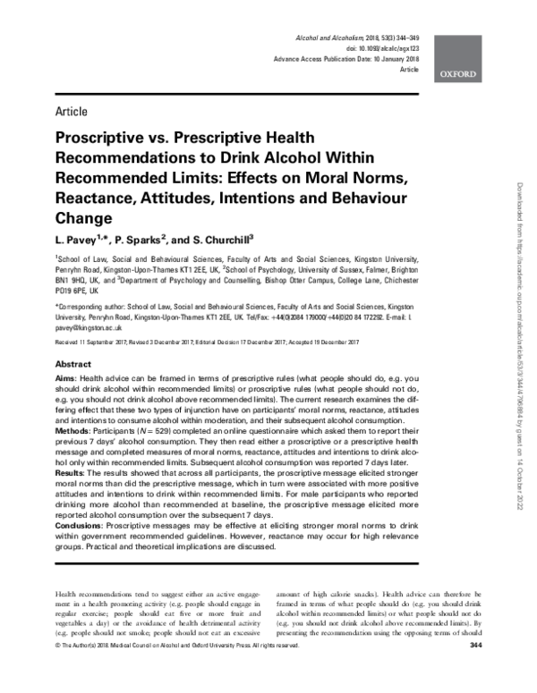 (PDF) Proscriptive vs. Prescriptive Health Recommendations to Drink ...