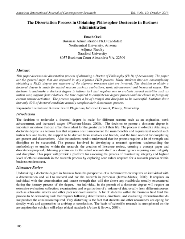 (PDF) The Dissertation Process in Obtaining Philosopher Doctorate in ...