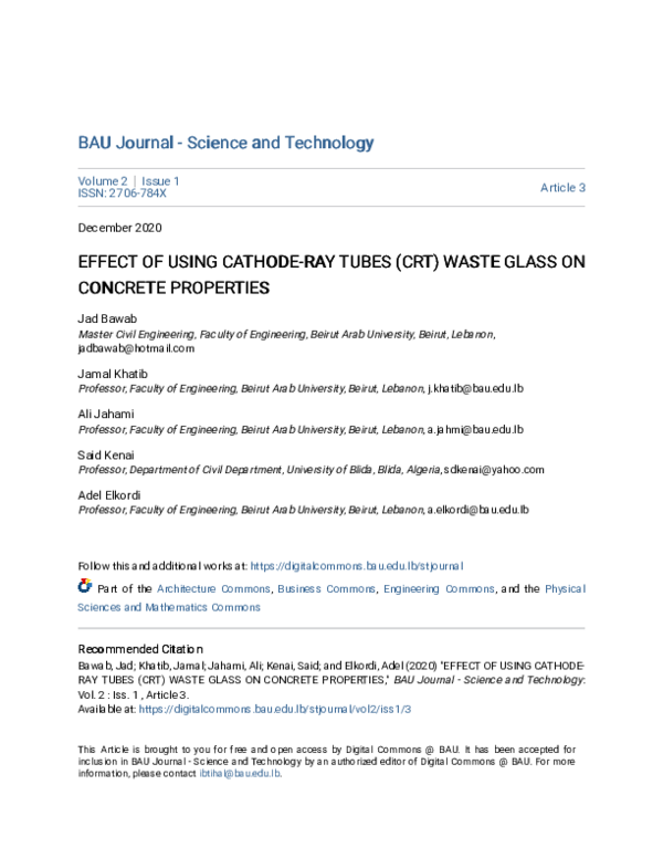 (PDF) Effect of Using Cathode-Ray Tubes (CRT) Waste Glass on Concrete ...