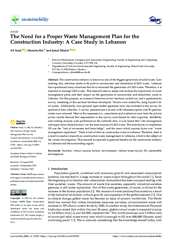 (PDF) The Need for a Proper Waste Management Plan for the Construction ...