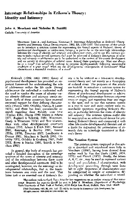 (PDF) Interstage Relationships in Erikson's Theory: Identity and Intimacy