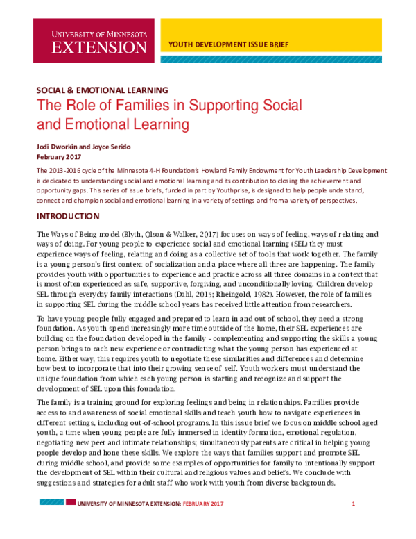 (PDF) The Role of Families in Supporting Social and Emotional Learning