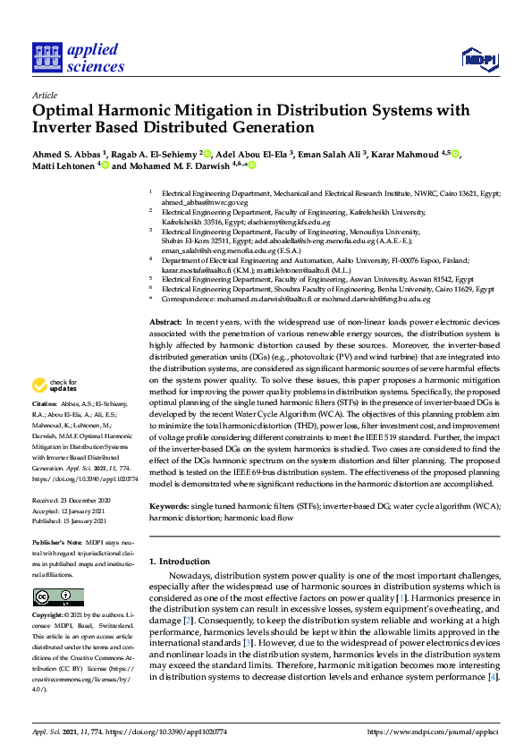 (PDF) Optimal Harmonic Mitigation in Distribution Systems with Inverter Based Distributed Generation