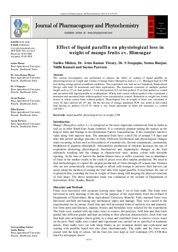 (PDF) Effect of liquid paraffin on physiological loss in weight of ...