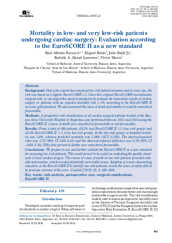 (PDF) Mortality in low- and very low-risk patients undergoing cardiac ...