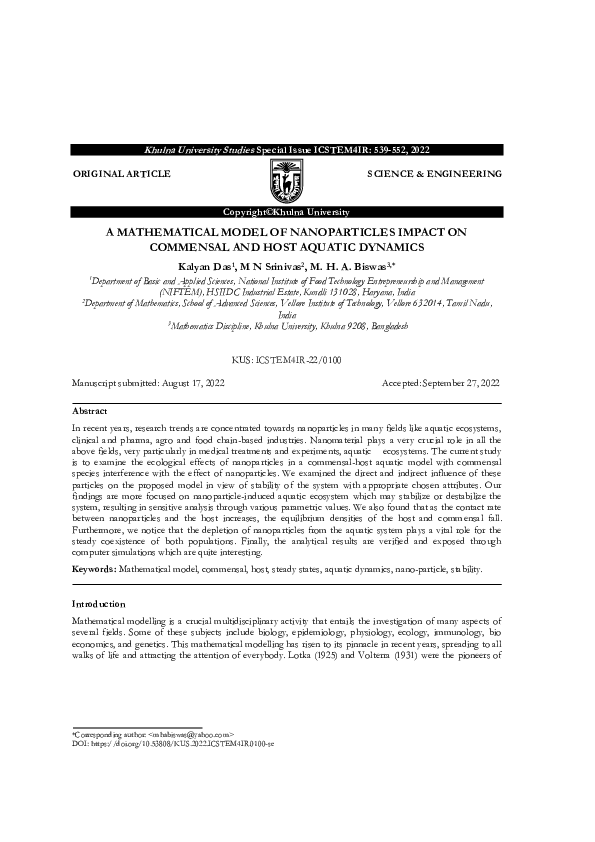 (PDF) A Mathematical Model of Nanoparticles Impact on Commensal and Host Aquatic Dynamics