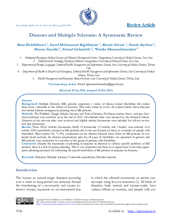 (PDF) Disaster and Multiple Sclerosis: A Systematic Review