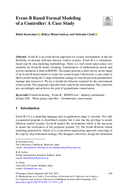 (PDF) Event-B Based Formal Modeling of a Controller: A Case Study