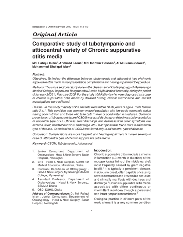 (PDF) Comparative study of tubotympanic and atticoantral variety of ...