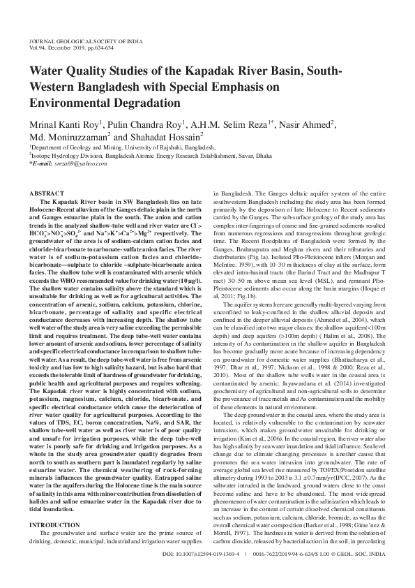 (PDF) Water Quality Studies of the Kapadak River Basin, South-Western Bangladesh with Special ...