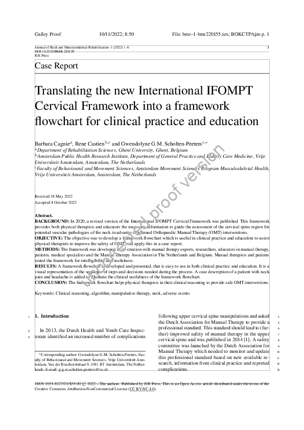 (PDF) Translating the new International IFOMPT Cervical Framework into ...