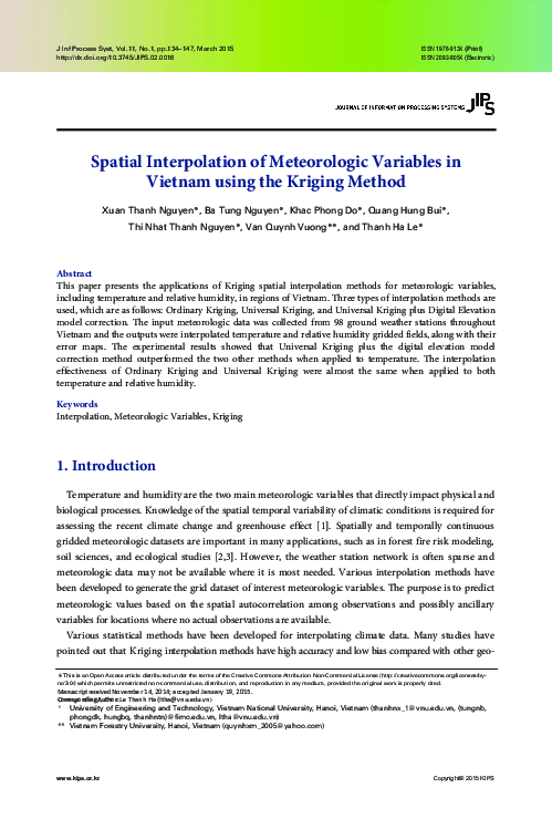 (PDF) Spatial Interpolation of Meteorologic Variables in Vietnam using the Kriging Method