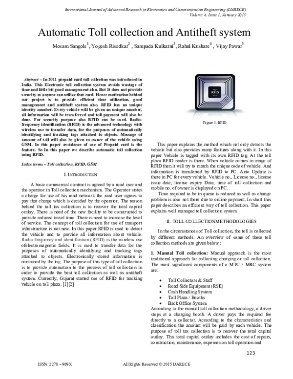 (PDF) Automatic Toll collection and Antitheft system | yogesh risodkar - Academia.edu