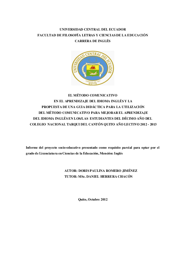 (PDF) El método comunicativo en el aprendizaje del idioma Inglés y la propuesta de una guía ...