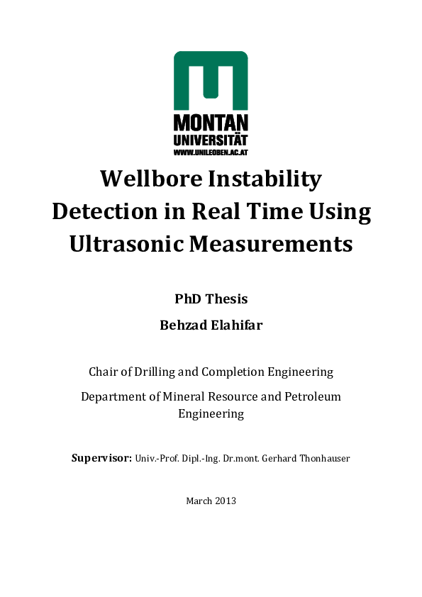 (PDF) Wellbore Instability Detection in Real Time Using Ultrasonic Measurements