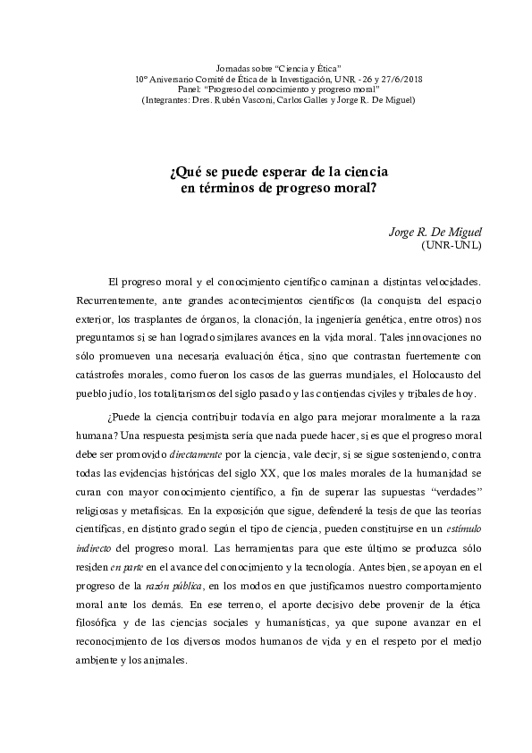 (PDF) Qué se puede esperar de la ciencia en términos de progreso moral