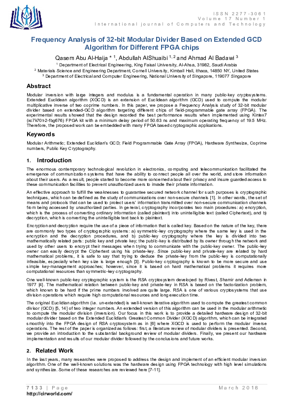(PDF) Frequency Analysis of 32-bit Modular Divider Based on Extended GCD Algorithm for Different ...
