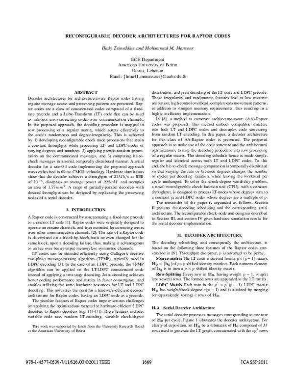 (PDF) Reconfigurable decoder architectures for Raptor codes