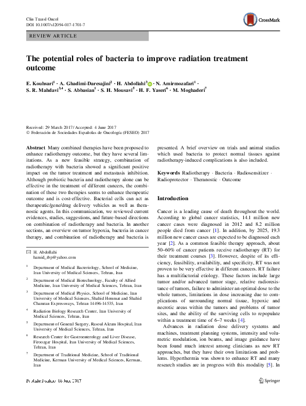 (PDF) The potential roles of bacteria to improve radiation treatment ...