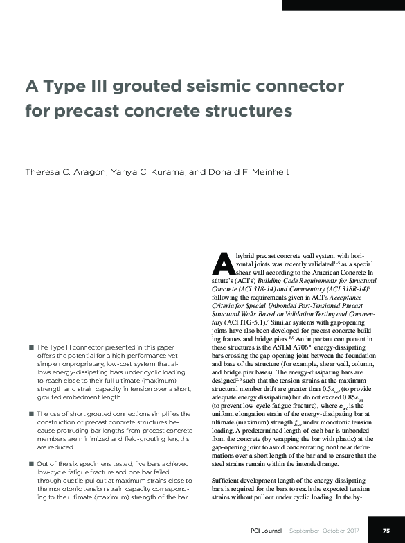 (PDF) A Type III Grouted Seismic Connector for Precast Concrete Structures