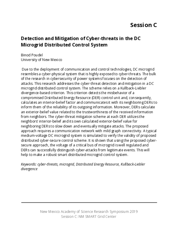 (PDF) Detection and mitigation of cyber-threats in the DC microgrid distributed control system