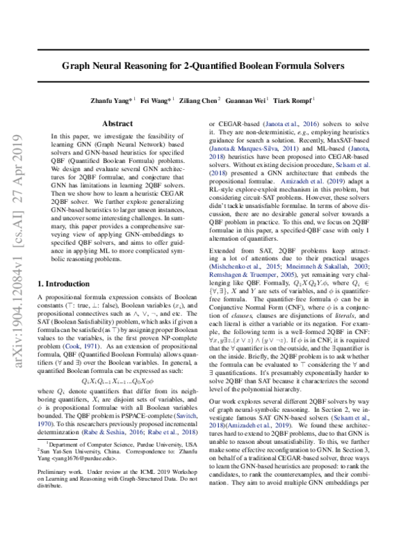 (PDF) Graph Neural Reasoning for 2-Quantified Boolean Formula Solvers