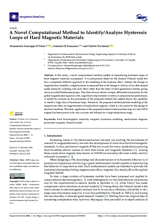 (PDF) A Novel Computational Method to Identify/Analyze Hysteresis Loops of Hard Magnetic Materials