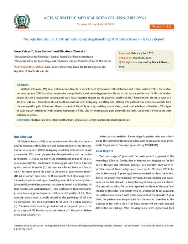 (PDF) Neuropathic Pain in A Patient with Relapsing-Remitting Multiple ...