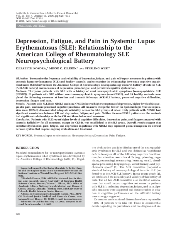 (PDF) Depression, fatigue, and pain in systemic lupus erythematosus ...