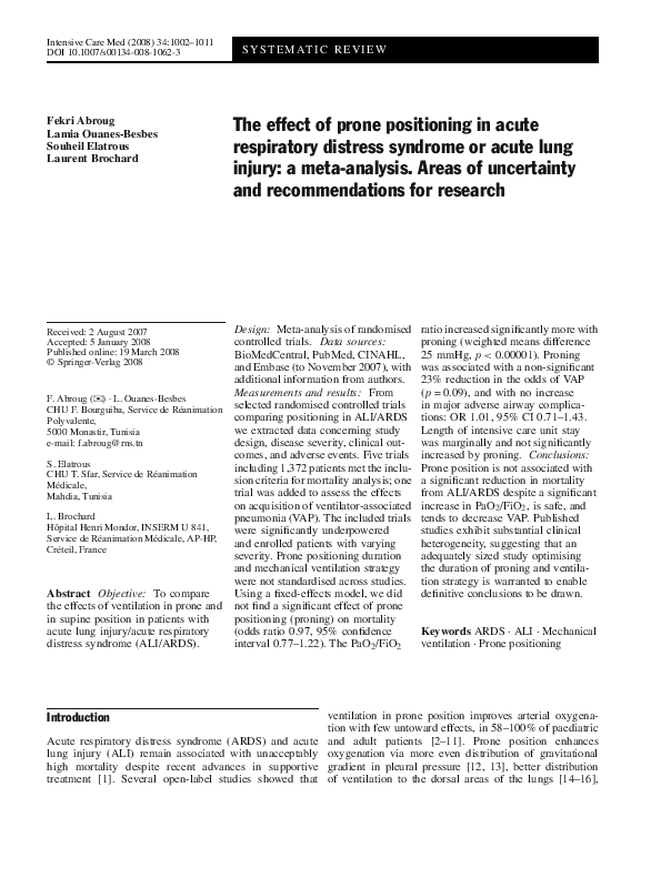 (PDF) The effect of prone positioning in acute respiratory distress ...