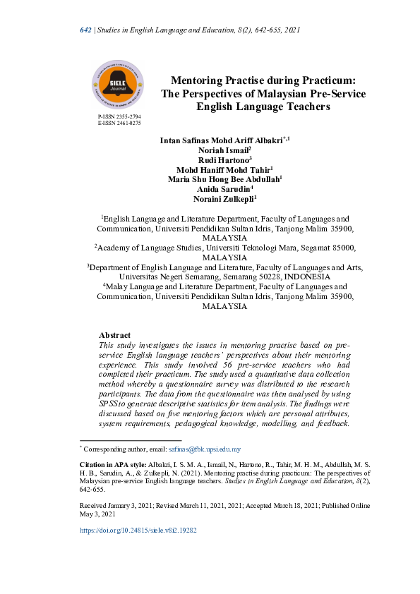 (PDF) Mentoring practise during practicum: The perspectives of ...