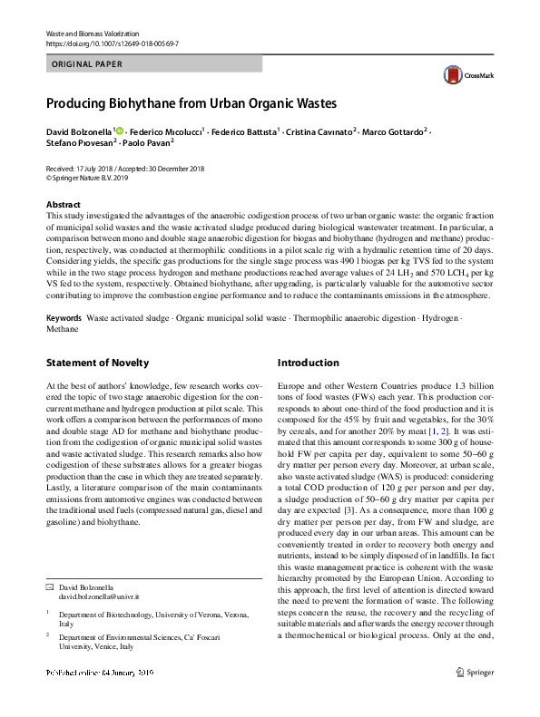(PDF) Producing Biohythane from Urban Organic Wastes