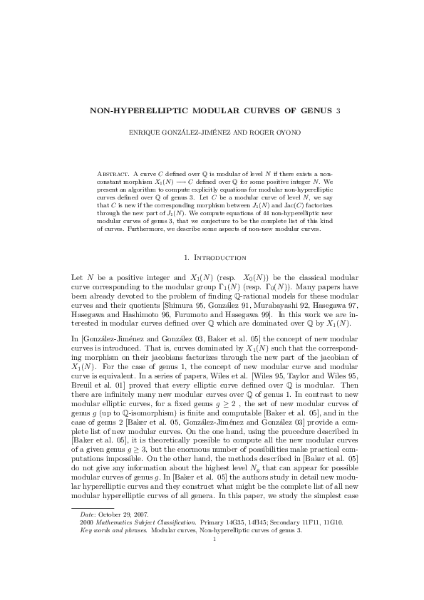 (PDF) Non-hyperelliptic modular curves of genus 3