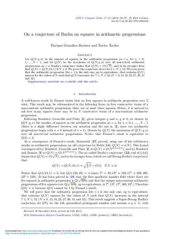 (PDF) On a conjecture of Rudin on squares in arithmetic progressions