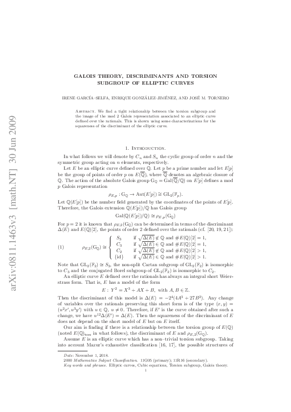 (PDF) Torsion Subgroup and Galois Representations