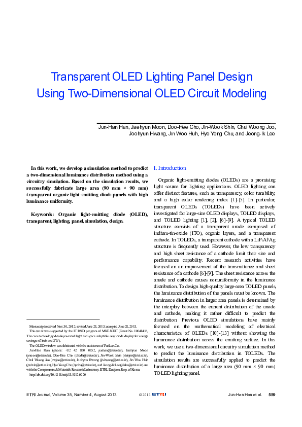 (PDF) Transparent OLED Lighting Panel Design Using Two-Dimensional OLED Circuit Modeling