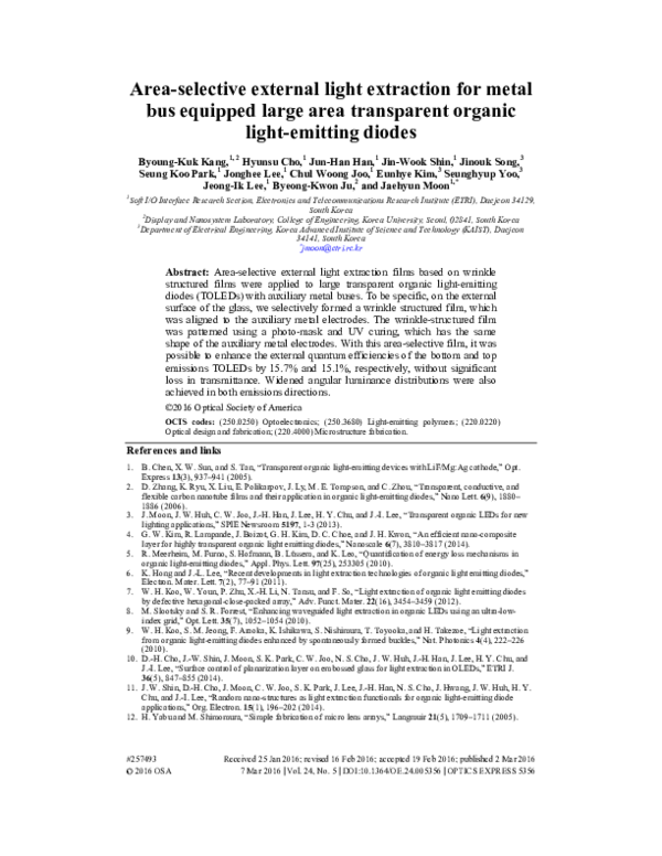 (PDF) Area-selective external light extraction for metal bus equipped ...