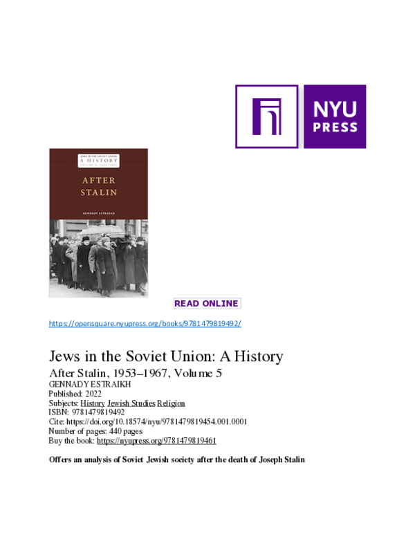 (PDF) Jews in the Soviet Union A History After Stalin