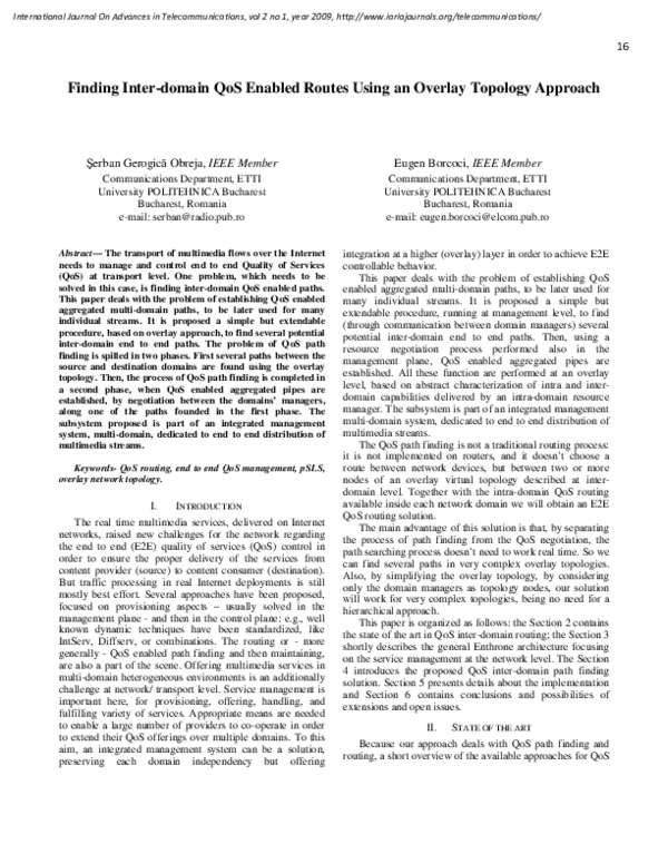 Pdf Finding Inter Domain Qos Enabled Routes Using An Overlay Topology Approach 