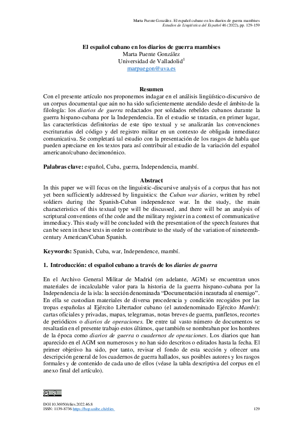 (PDF) El español cubano en los diarios de guerra mambises