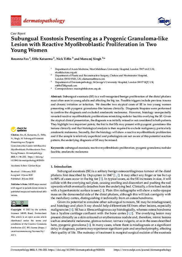 (PDF) Subungual Exostosis Presenting as a Pyogenic Granuloma-like ...
