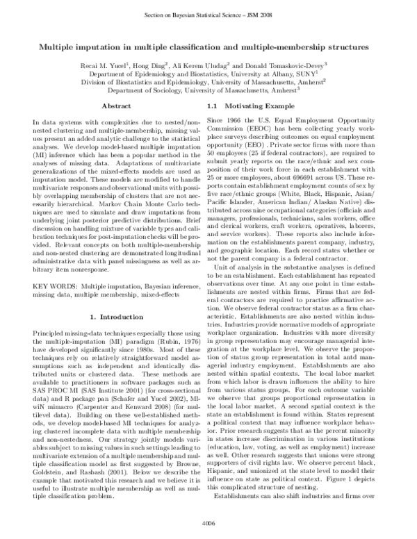 Pdf Multiple Imputation In Multiple Classification And Multiple Membership Structures Donald