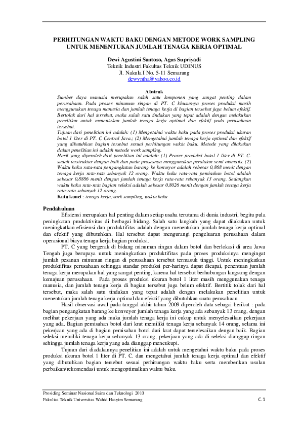 (PDF) Perhitungan Waktu Baku Dengan Metode Work Sampling Untuk ...