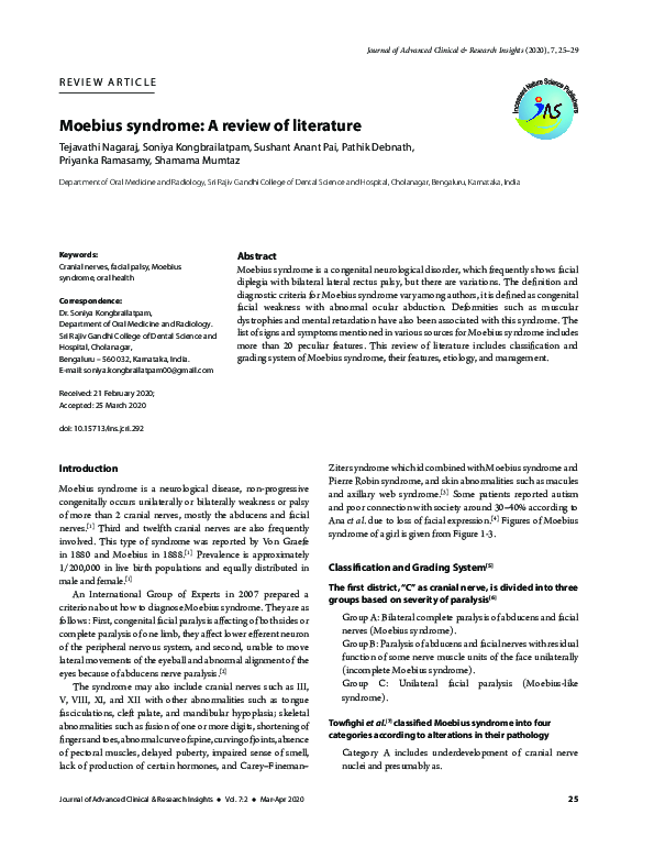 (PDF) Moebius syndrome: A review of literature