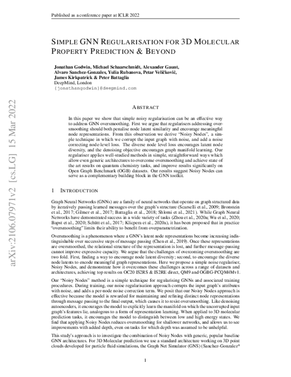 (PDF) Simple GNN Regularisation for 3D Molecular Property Prediction & Beyond