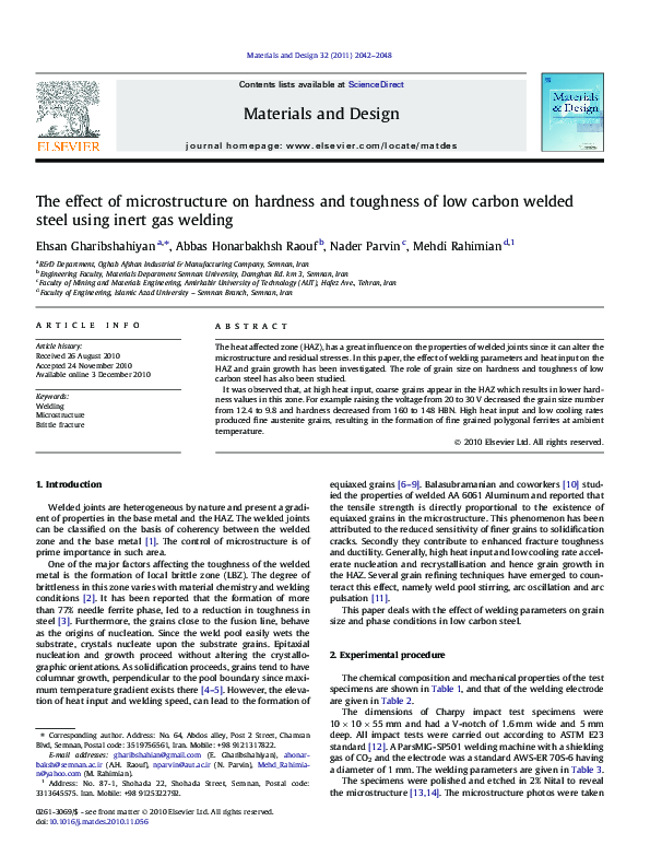 (PDF) The effect of microstructure on hardness and toughness of low carbon welded steel using ...